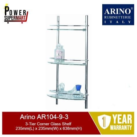 Arino AR104-9-3 | 3-Tier Corner Glass Shelf 235mm(L) x 235mm(W) x 638mm(H) | 1 Year Warranty ...