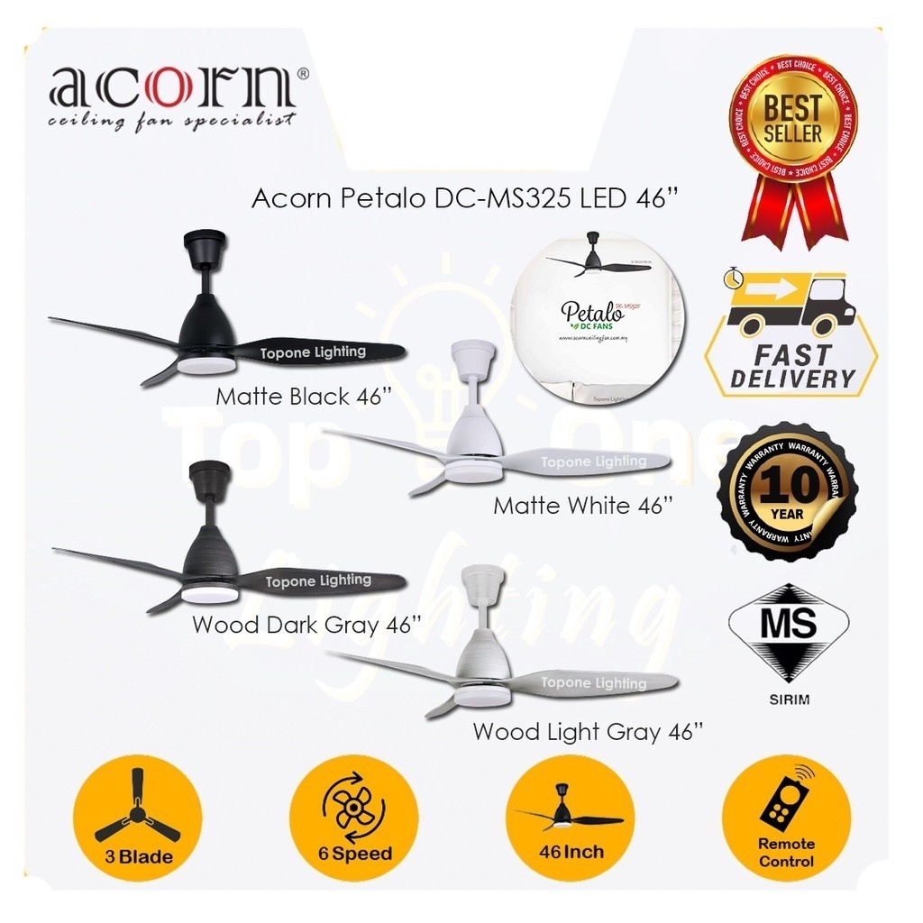 Acorn Petalo DC-MS325 LED 46" Eco Ceiling Fan DC Motor 3 Blades with 6 ...