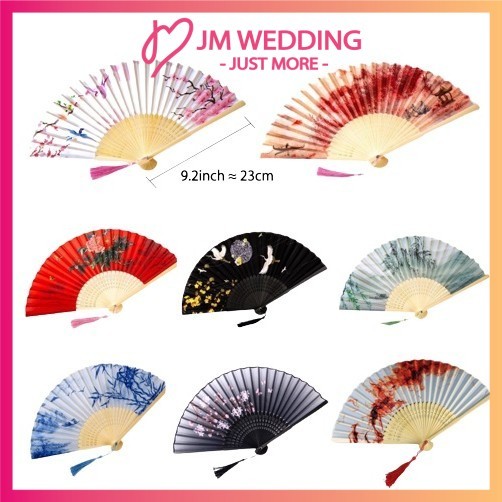 23cm Elegant Long Bamboo Hand Fan Kipas Tangan Lipat Buluh Corak-Garden ...