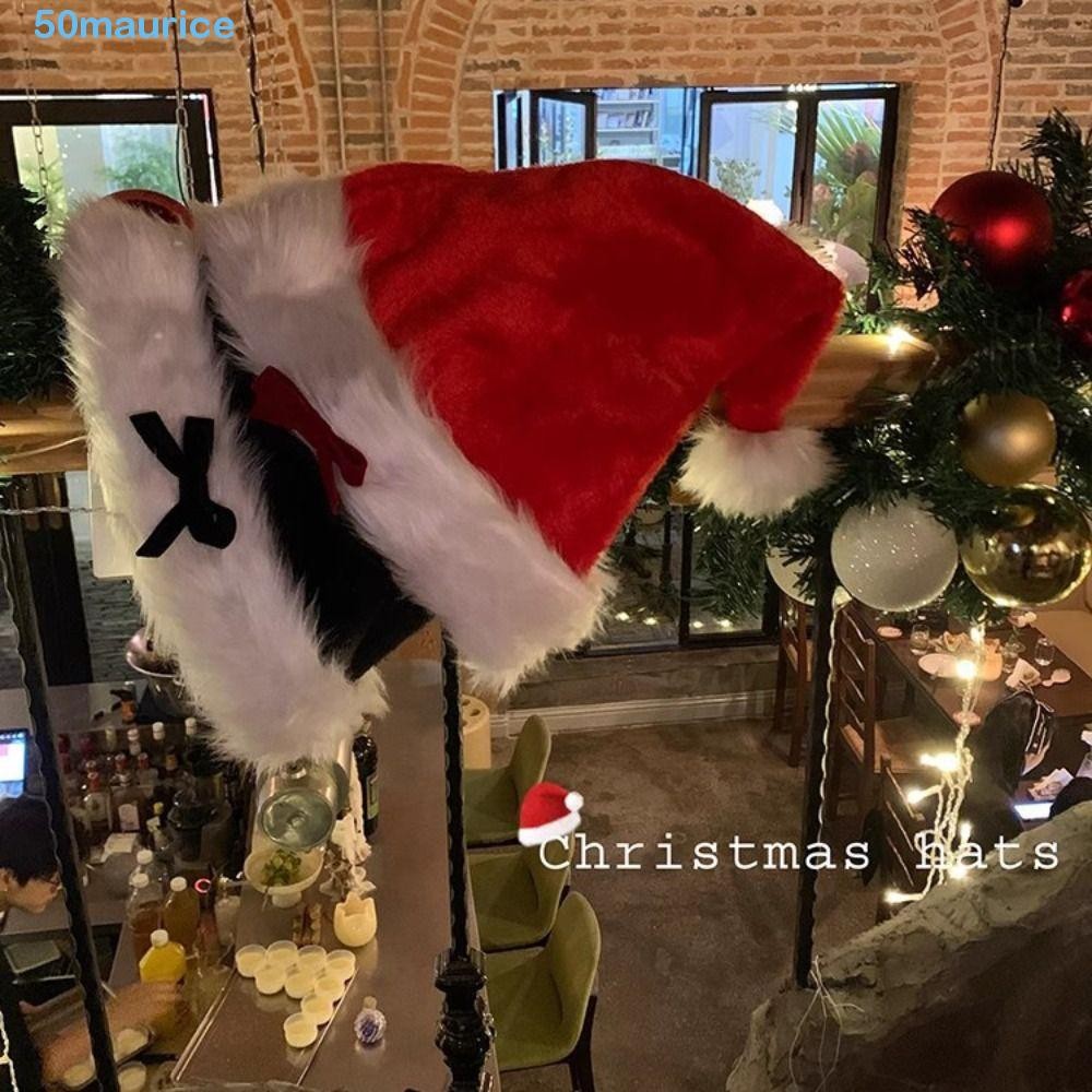 MAURICE Christmas Hat, Bowknot Merry Christmas Decoration Santa Claus ...