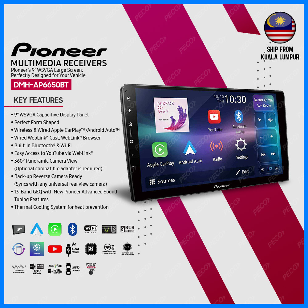 Pioneer’s 9” DMH-AP6650BT WSVGA Large Screen A Series, Car Audio ...