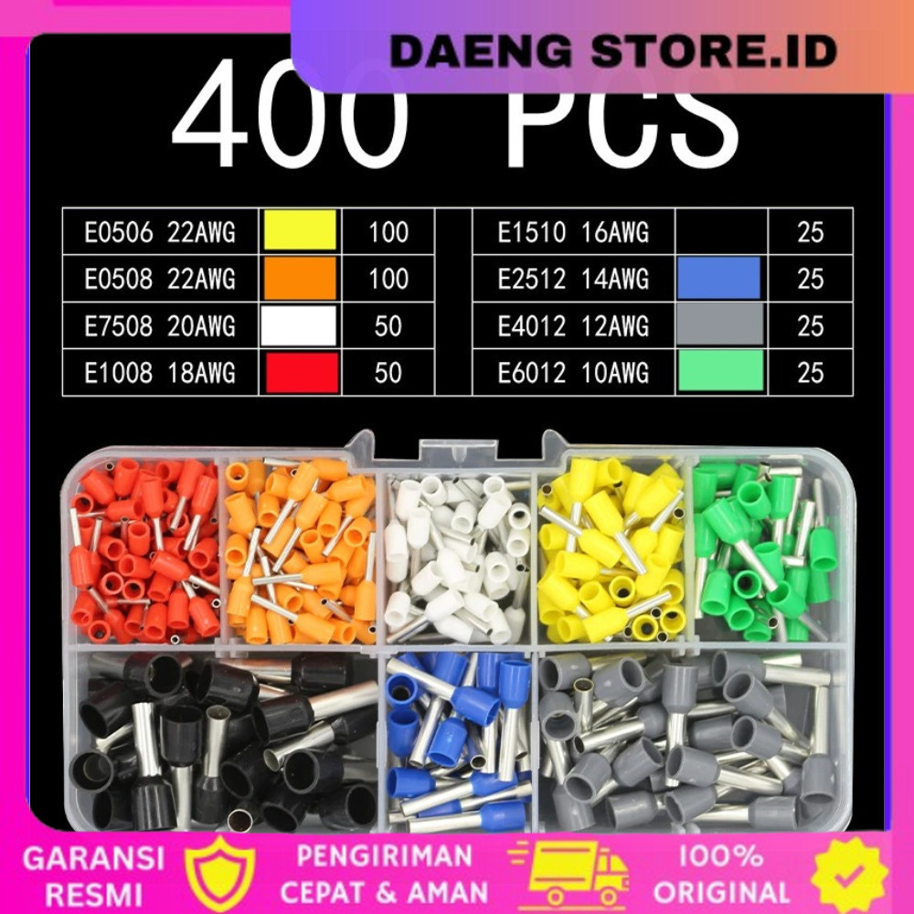 Daeng STORE.ID-Skun Ferrules Cable Insulated Terminal Block Connector 400 PCS Taffware Plug ...