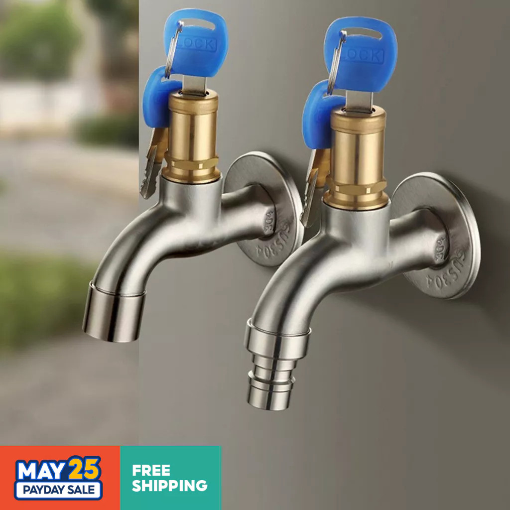 AZOS Anti-Theft Faucet Water Tap with Lock Key Single Hole Key Switch ...