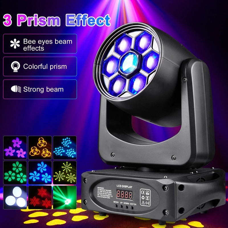 Fieryzeal 150W Bee Eye Beam Moving Head Light DMX512 RGBW 3 Prism ...