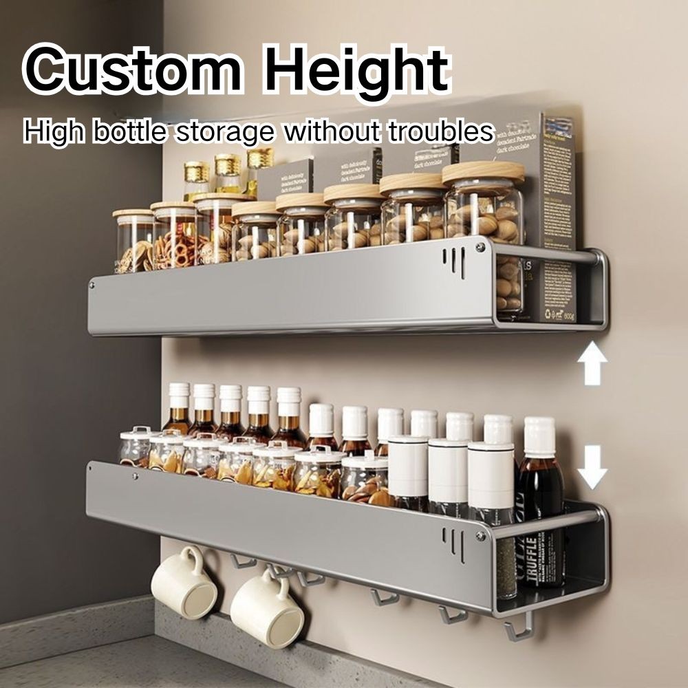 Kitchen spice rack rak barang dapur Wall Mounted Rack with Hook Towel ...