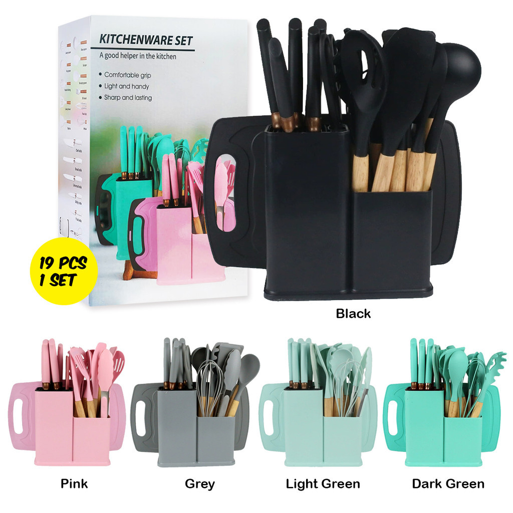 SKM 19Pcs Silicone Cooking Tools Utensil Set With Holder Knife HM277 ...