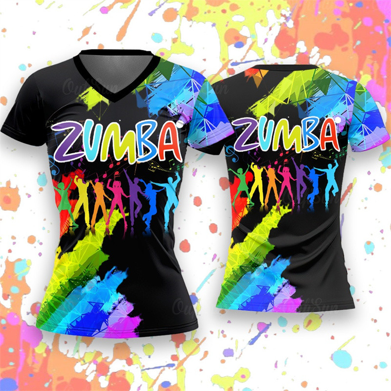 Rainbow Zumba Print Women's T-shirt V-neck Fashion T-shirt Outdoor ...