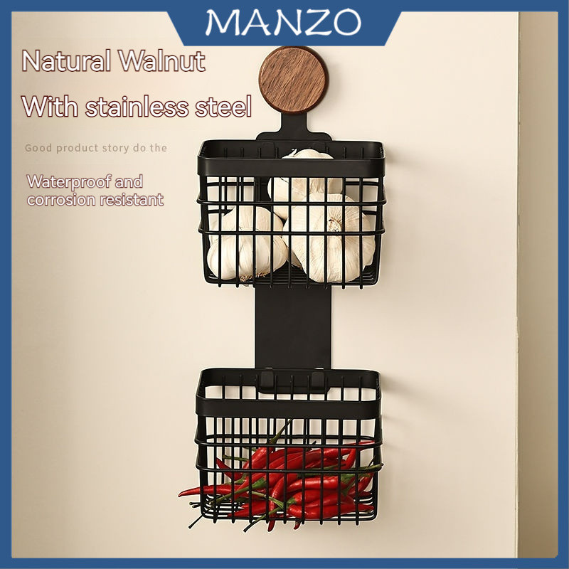 Stainless Steel Kitchen Garlic Onions Storage Basket Wall Mounted Space ...