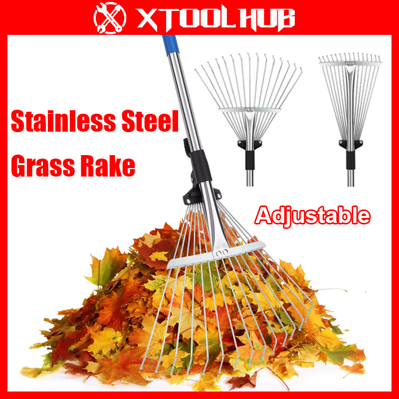 Stainless Steel Retractable Grass Rake Garden Raker Garden Lawn Rake ...
