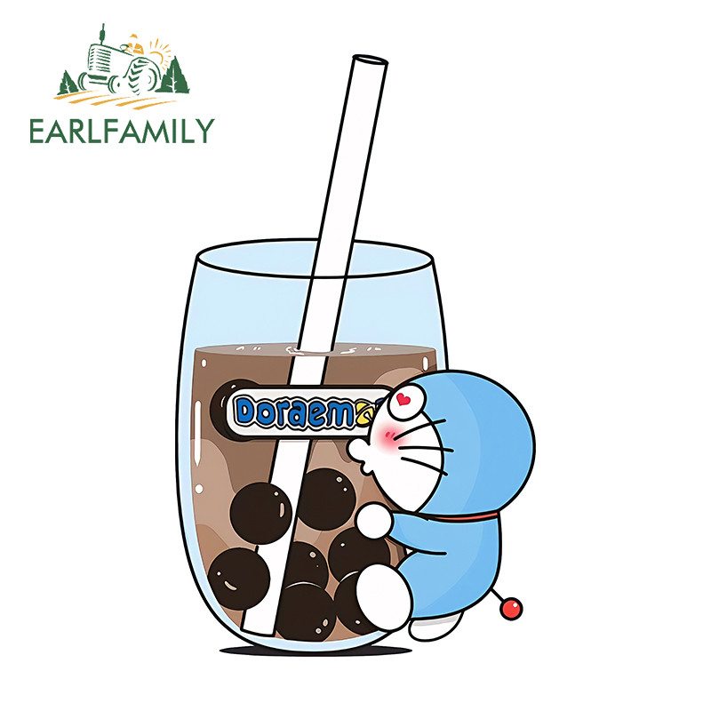 EARLFAMILY Doraemon Love Milk Tea Chibi Car Stickers Motorcycle Windows ...