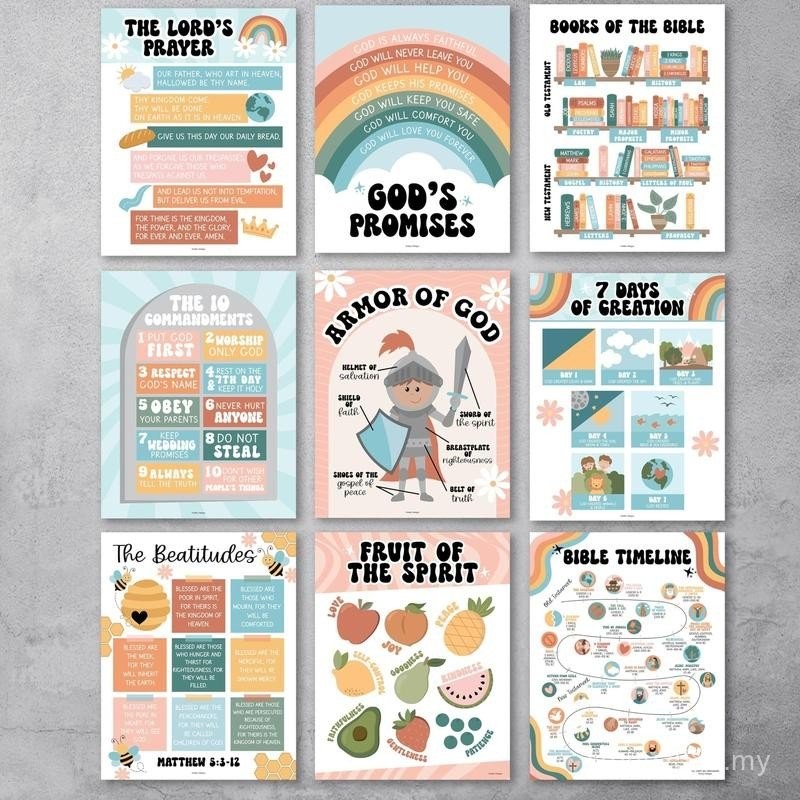 Retro Bible Posters| Set of 9 | Sunday School Classroom | Shopee Malaysia