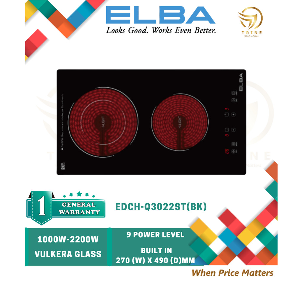 ELBA BUILT-IN DOMINO CERAMIC HOB / DUAL COOKING ZONE / VULKERA GLASS ...