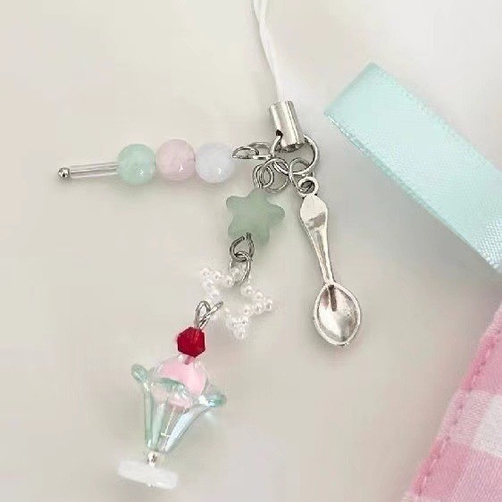 Cute Ice Cream Soda Water Phone Chain Lanyard Handmade Beaded Pendant ...