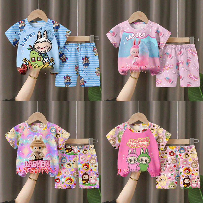 Terno Pajama for Kids Boy Girl Cartoon Labubu Printed Short Sleeves ...