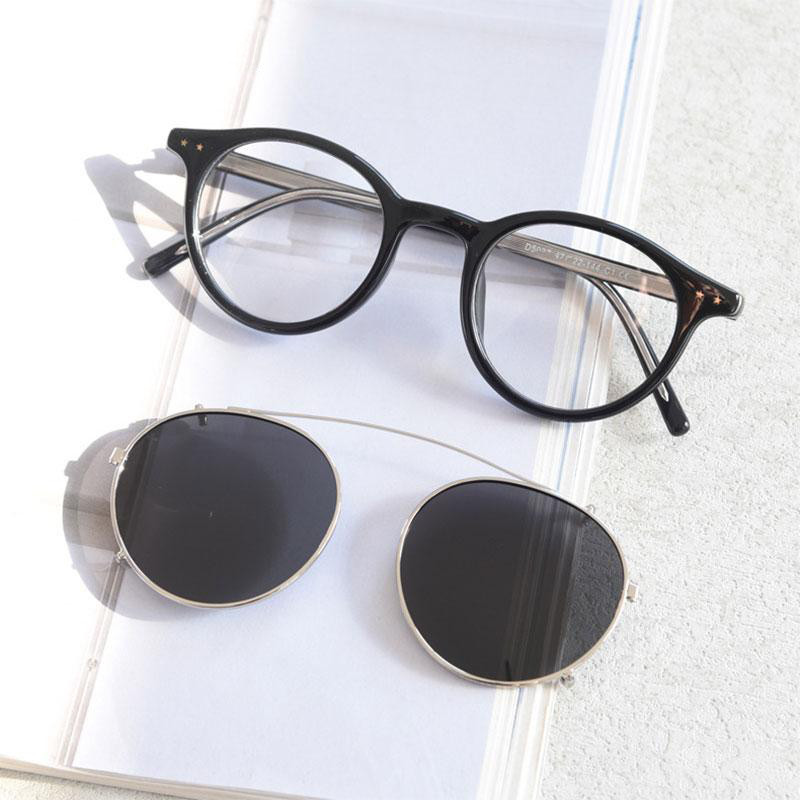 Polarized Clip Glasses Frames Vintage Round Optical Spectacles Frames ...