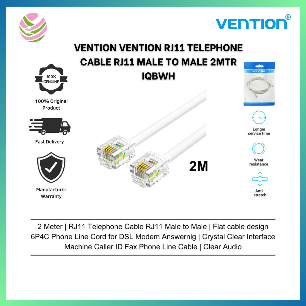 Vention RJ11 Telephone Cable RJ11 Male to Male 2M White IQBWH | Shopee ...