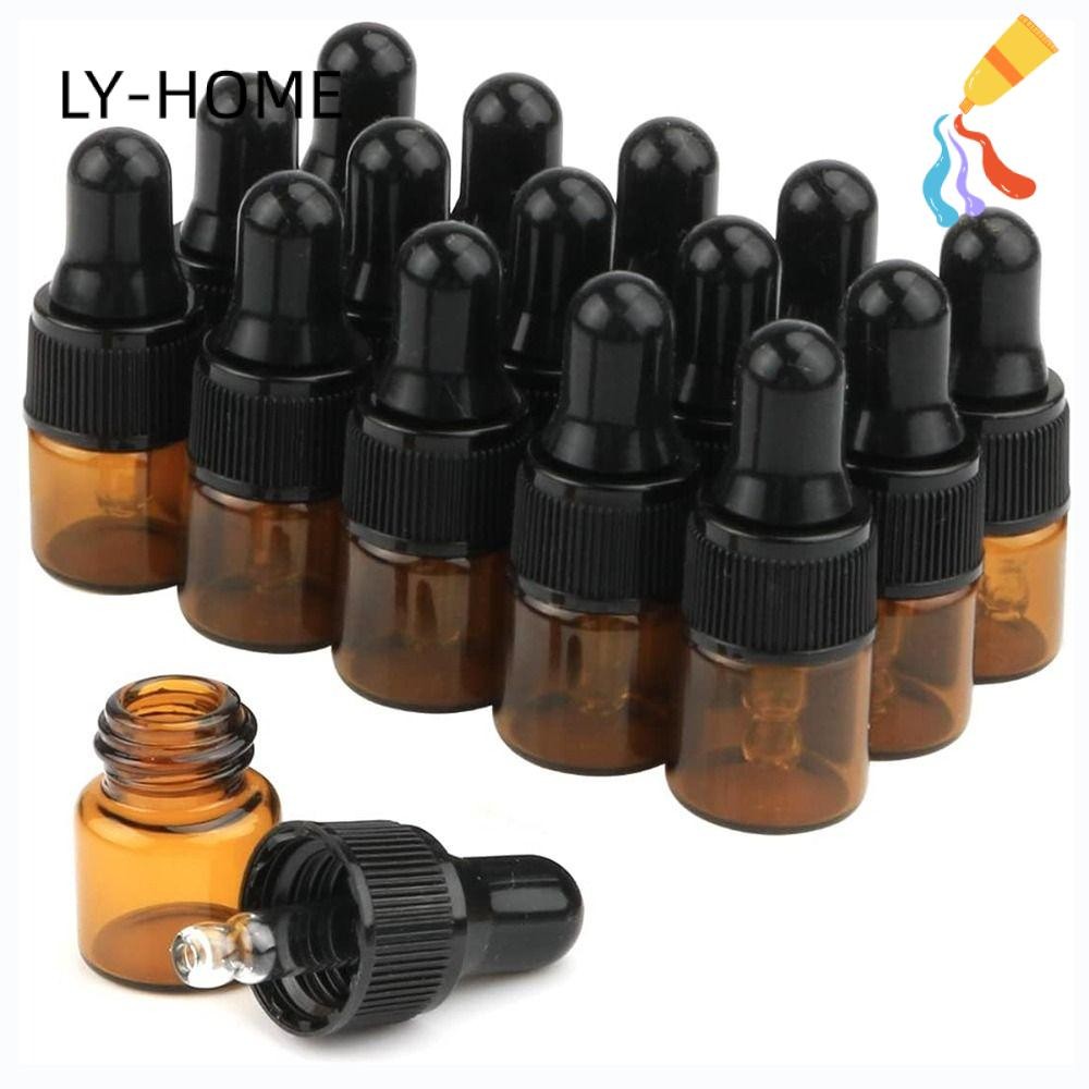 LY-HOME 1/15Pcs Amber Glass Dropping Bottles, Round Brown Dropper ...
