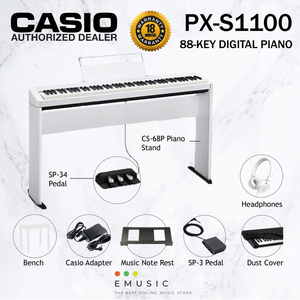 Casio PX-S1100 88-key Portable Keyboard Home Package - White (PXS1100 / PX S1100) | Shopee Malaysia