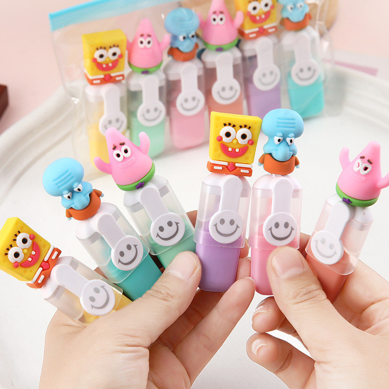 6pcs/set Cute SpongeBob SquarePants 6 Color Fluorescent Pen Set Design ...