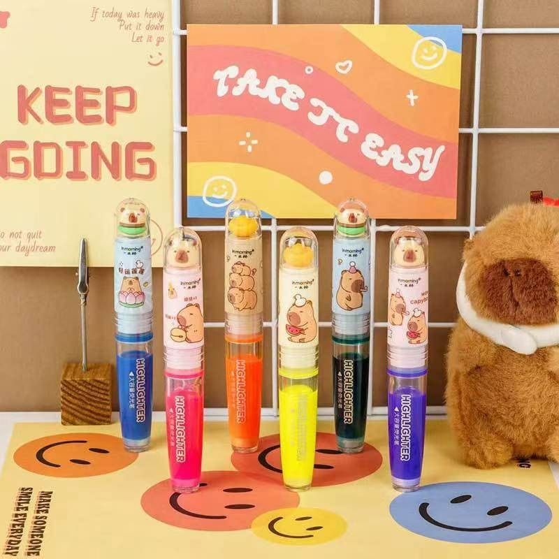 6Pcs/Lot New Cute Capybara Large capacity Highlighter Pen Set Cartoon ...
