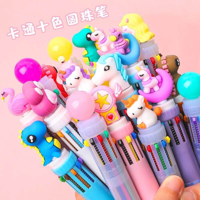 10 in 1 Cartoon Pen 10 Color Retractable Unicorn Dinosaur ten Colors ...