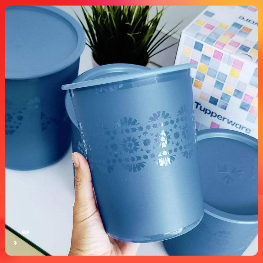 Tupperware Mosaic One Touch Canister Set Blue Cyan Biru Full Set Food Container Present Bekas ...