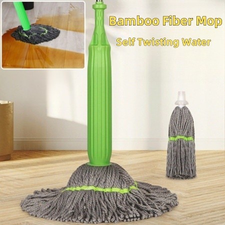 Bamboo Fiber No Hand Washing Mop Self Twisting Water Spiral Diri Wash ...