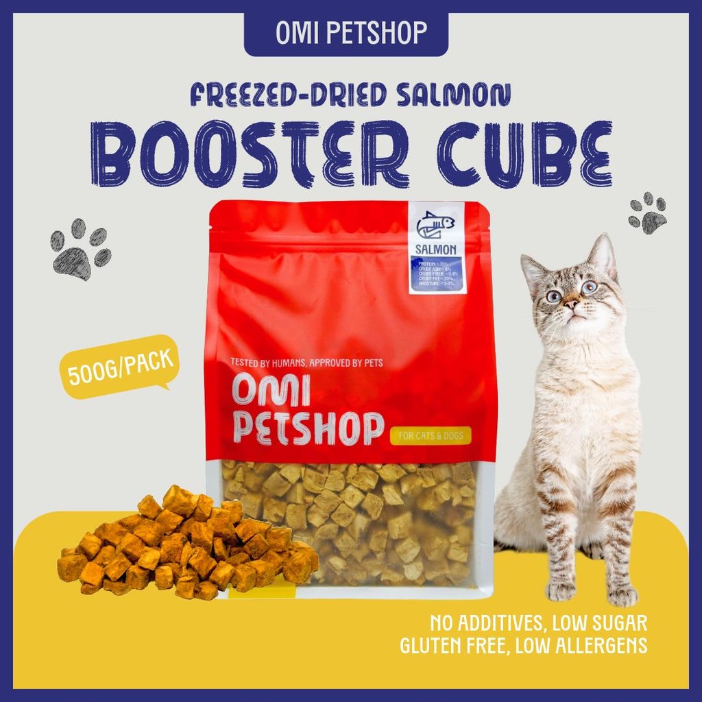 OMI Petshop 500g/pack Salmon Booster Gemuk Cat Food Dried Freeze Duck ...