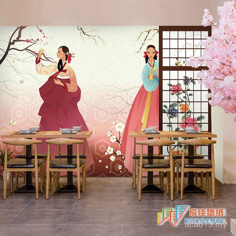 Kertas Dinding Restoran Gaya Korea Retro 3D Latar Belakang Watak Gaya ...