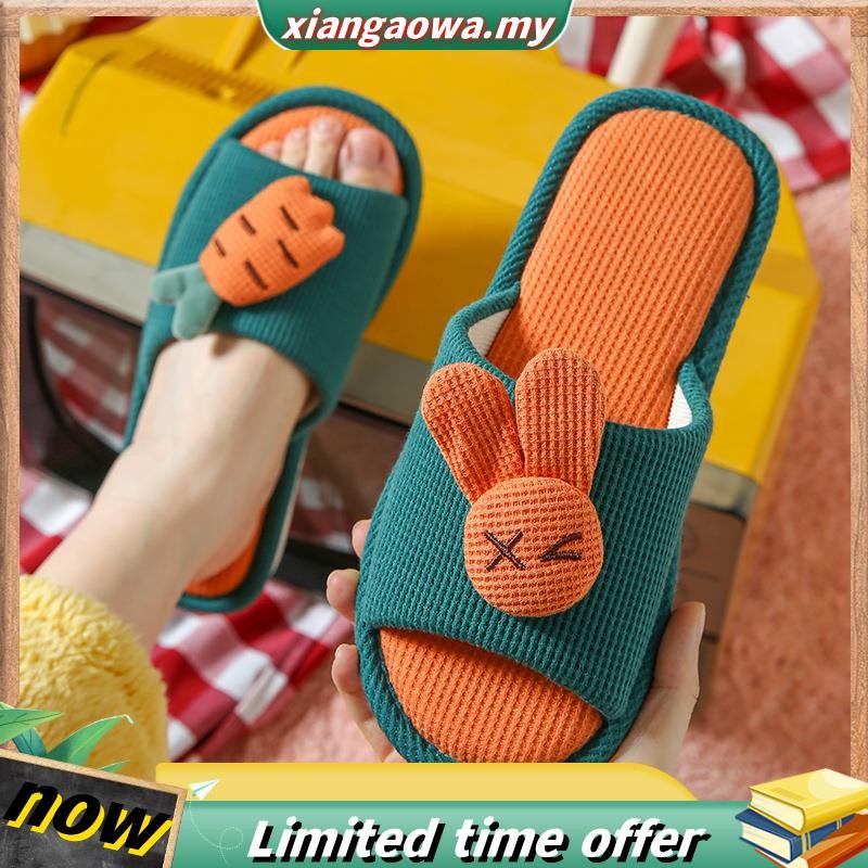 Linen Cartoon Indoor Slipper Female Couple Home Simple Slippers Women ...