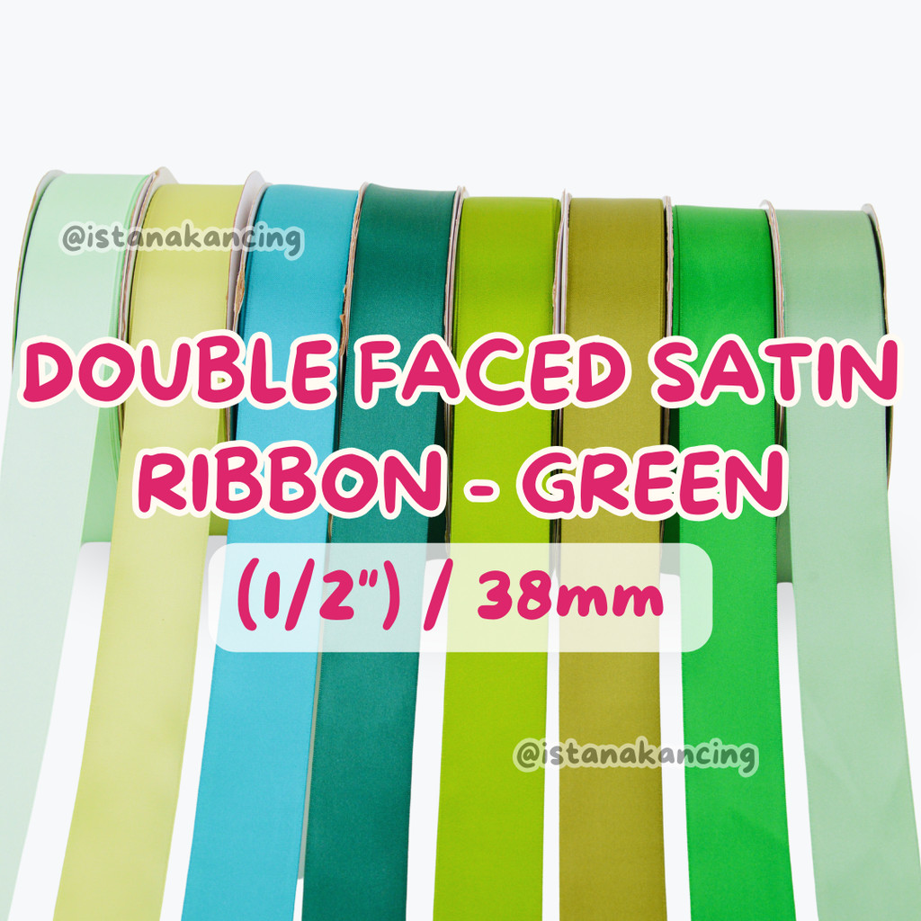 Double Face Satin Ribbon 1/2" / 38mm 1 METER Green Series Double Sided ...