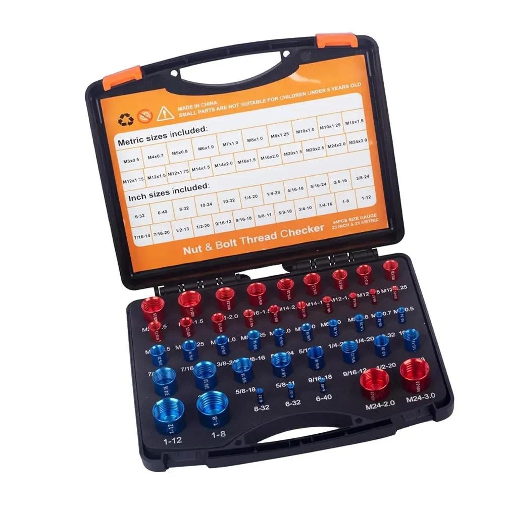 44Pcs Nut and Bolt Thread Checker 23 Inch & 21 Metric Sizes Practical ...