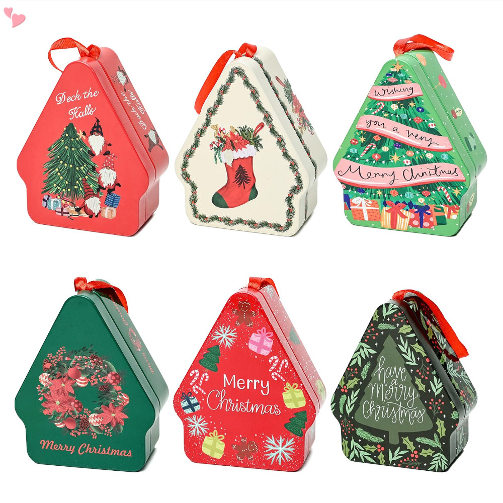 Christmas Tin Box, Metal Cookie Tins with Lids, Xmas Card Tin Box ...