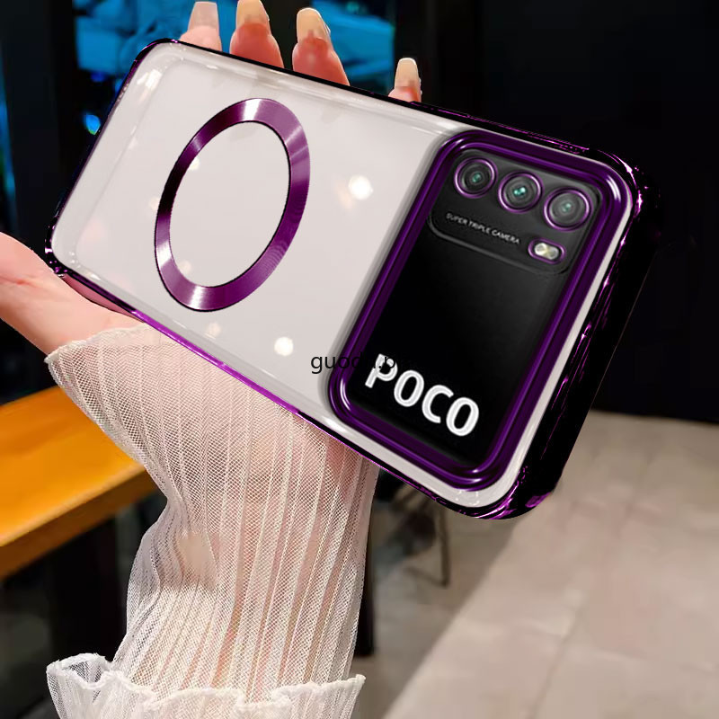 Casing xiaomi poco m3 Phone case Soft gold border transparent bumper ...