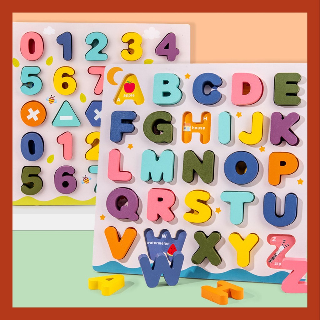 Big Size ABC Puzzle Alphabet Numbers 123 Montessori Learning Wooden ...