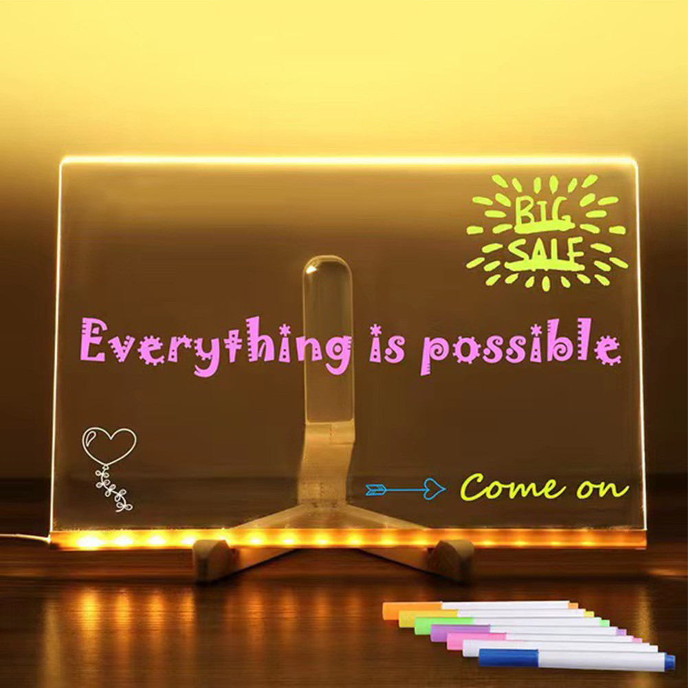 Acrylic LED Luminous Draw Board USB LED Night Light With Stand Erasable ...