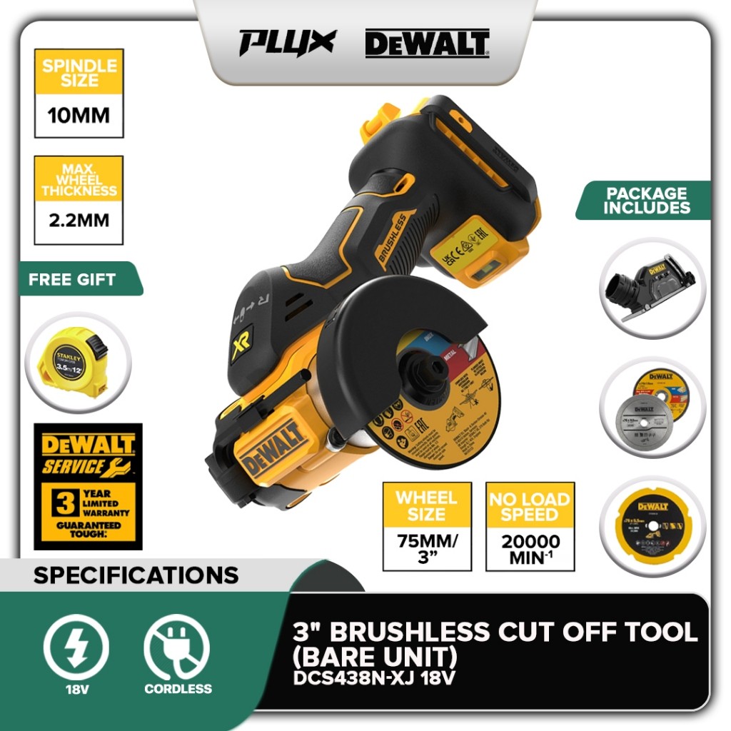 Dewalt DCS438N-XJ 76mm ( 3" ) Brushless Cordless Cut Off Tool ( Bare ...