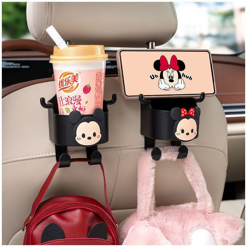 Cartoon new car rear seat multi-function hook, 3-in-1 car cup and car hook and phone holder car ...