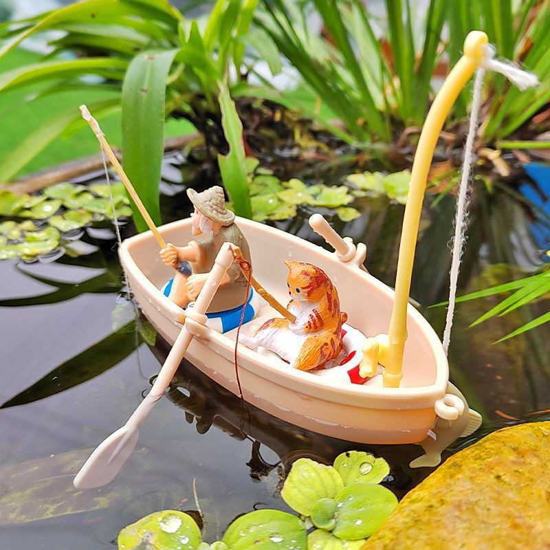 Simulation Boat Floating Fish Tank Decorations Cute Kitten and ...