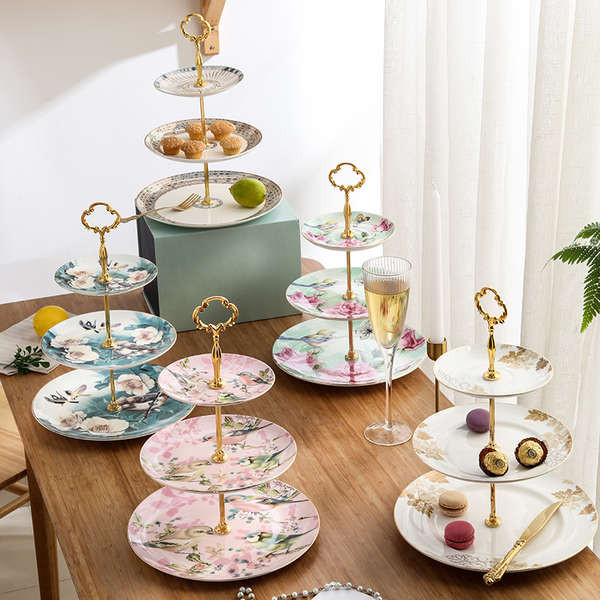 dessert table display set desert tray Rak dim sum tiga lapisan seramik ...