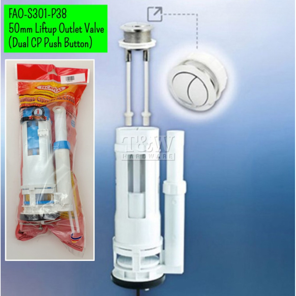 Techplas 50MM Liftup Outlet Valve FAO-S301-P38 | Dual Push Button | Flushing Cistern | Ceramic ...