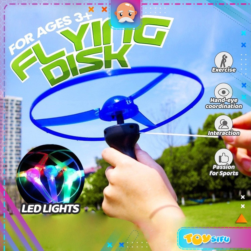 LED Lights Launching Flying Disk Pulling Air Spinning Top Aim Target ...