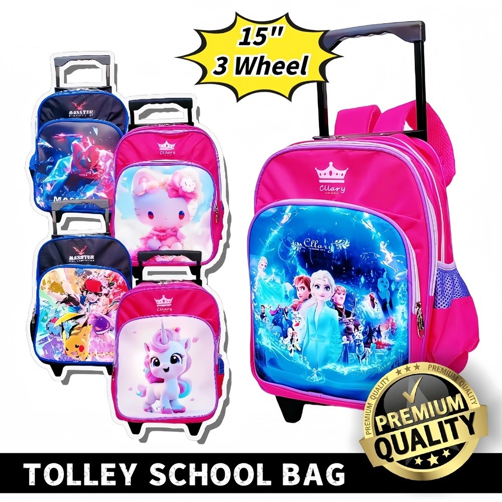 15" Trolley School Backpack Primary School Student Bag with 3 Wheels ...