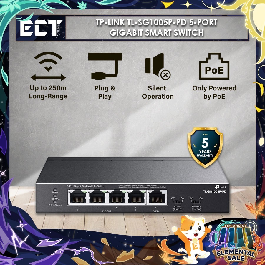 TP-Link TL-SG1005P-PD 5-Port Gigabit Smart Switch with 1-Port PoE++ In ...