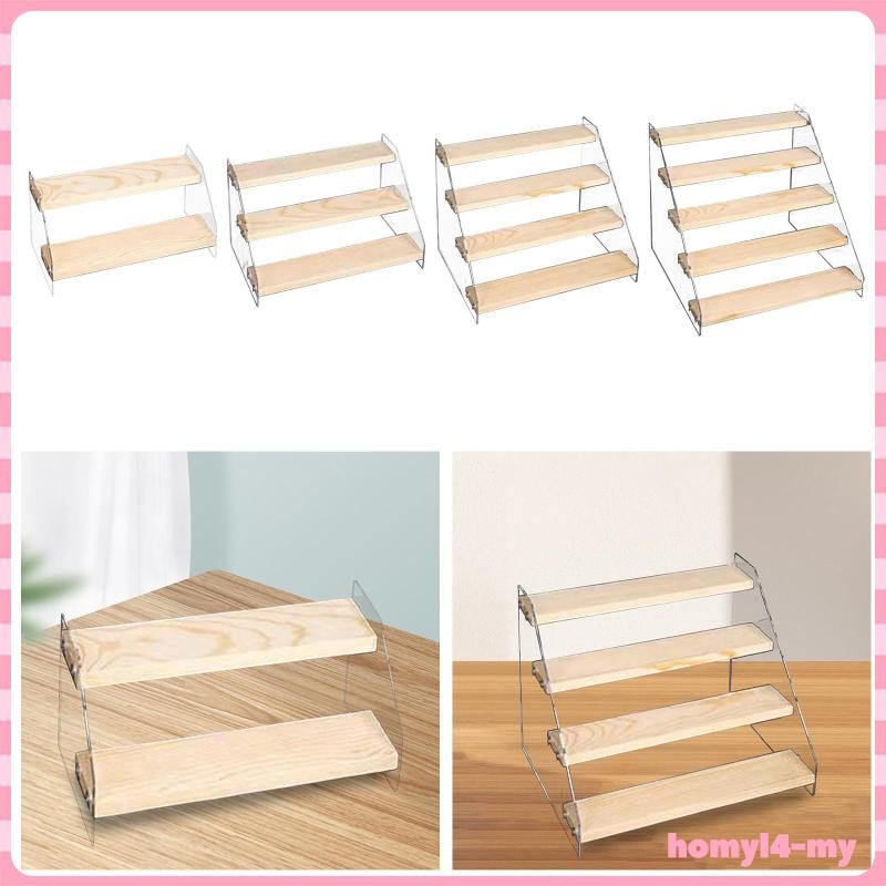 [HomyldfMY] Acrylic Display Shelf Riser Wood Display Stand for Desserts ...