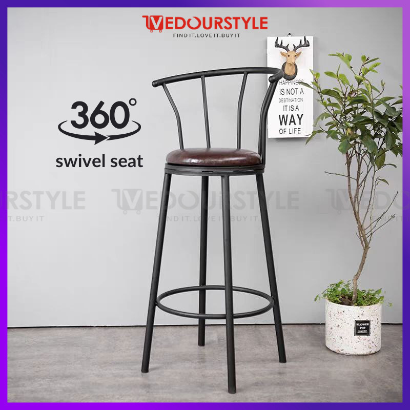 Vedourstyle Nordic Swivel Bar Chair 360 Degree Leather Bar Stool Kerusi ...