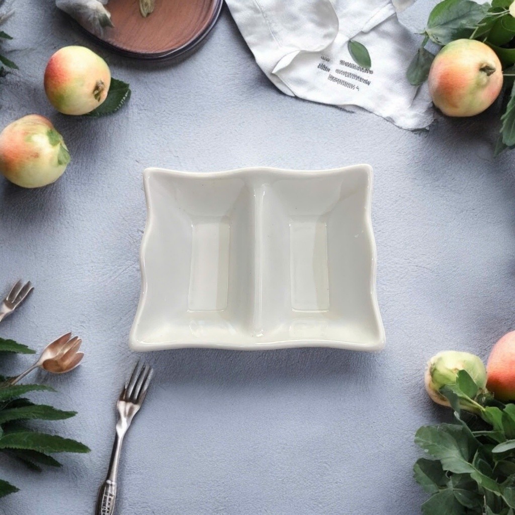 Ohio Premium White Porcelain Rectangular 2 Compartment Plate. Spice ...