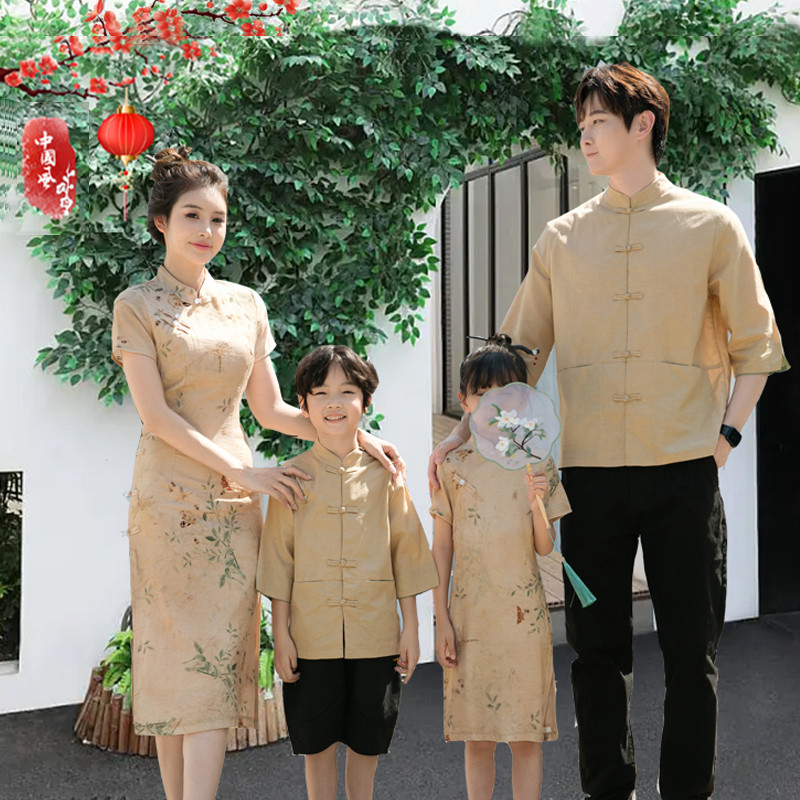 Matching Cheongsam Dress Chinese New Year Family Boys Girls Tang Suit ...