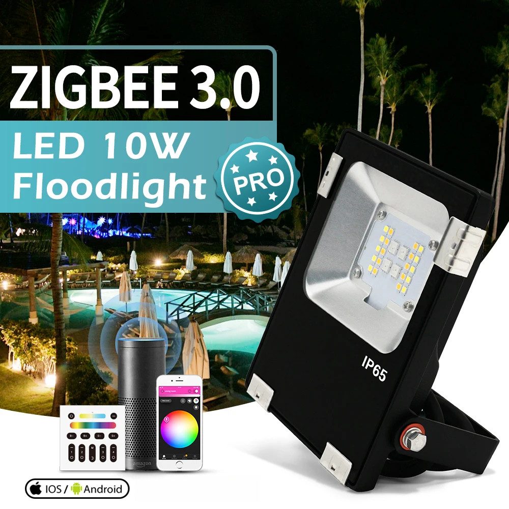GLEDOPTO Zigbee 3.0 Smart Floodlight LED Outdoor 10W Pro RGBCCT Waterproof IP65 Rating For ...