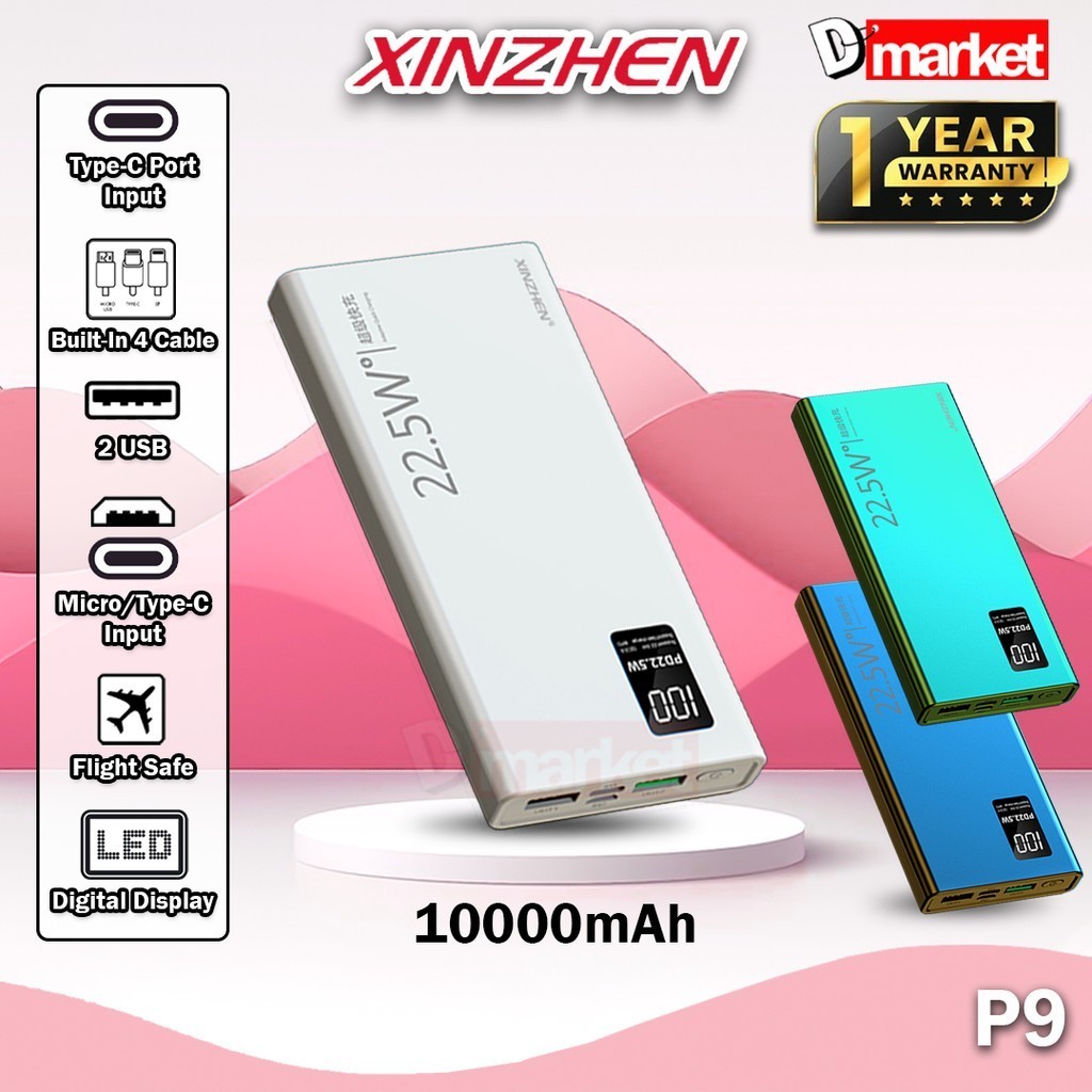 Xinzhen P9 10000mAh Powerbank Built In Cable Power Bank 22.5W Fast ...